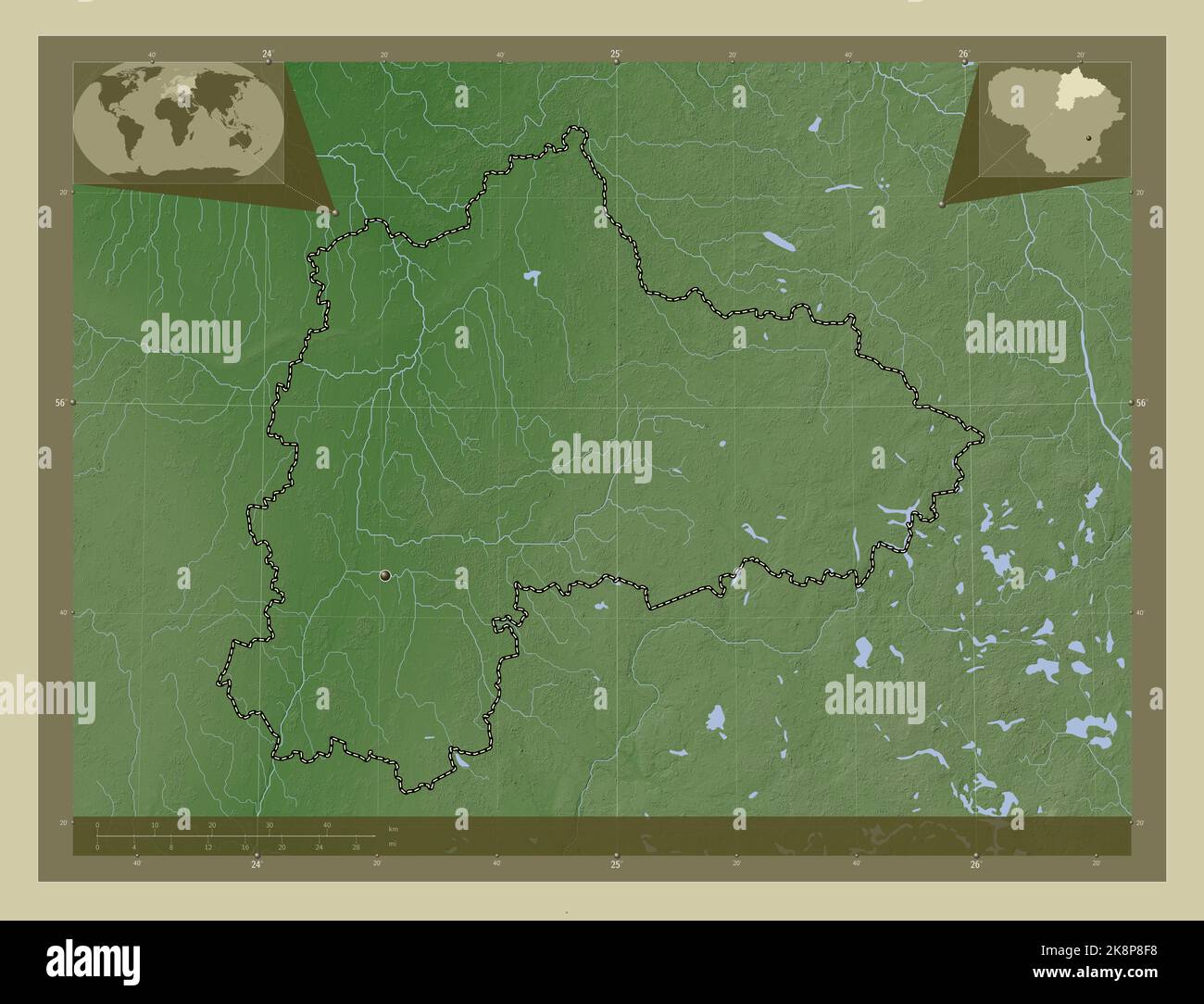 Panevezio, county of Lithuania. Elevation map colored in wiki style ...
