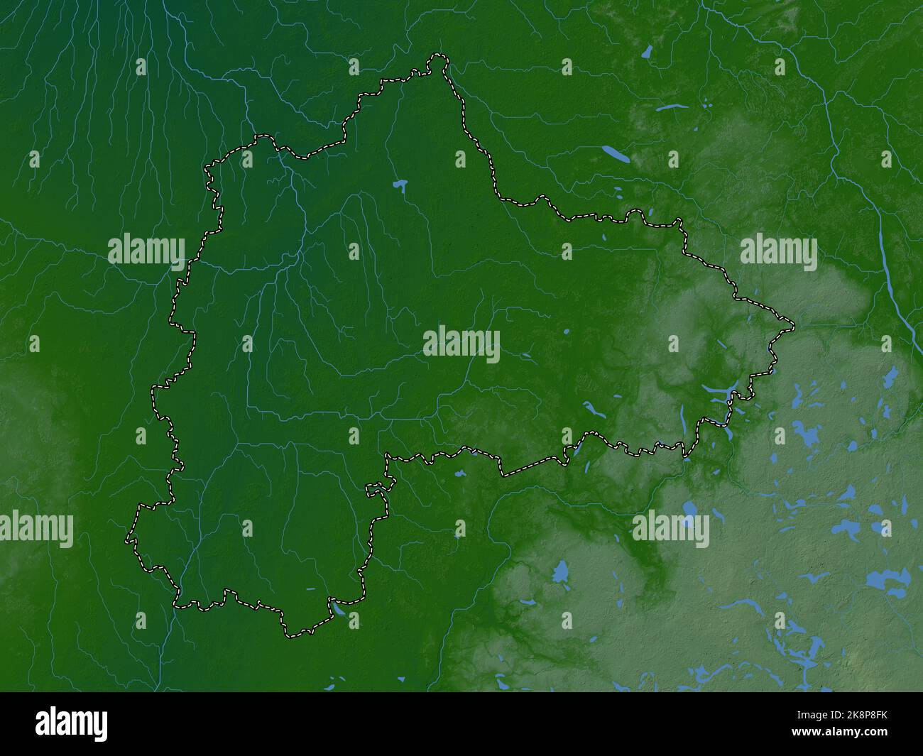 Panevezio, county of Lithuania. Colored elevation map with lakes and ...