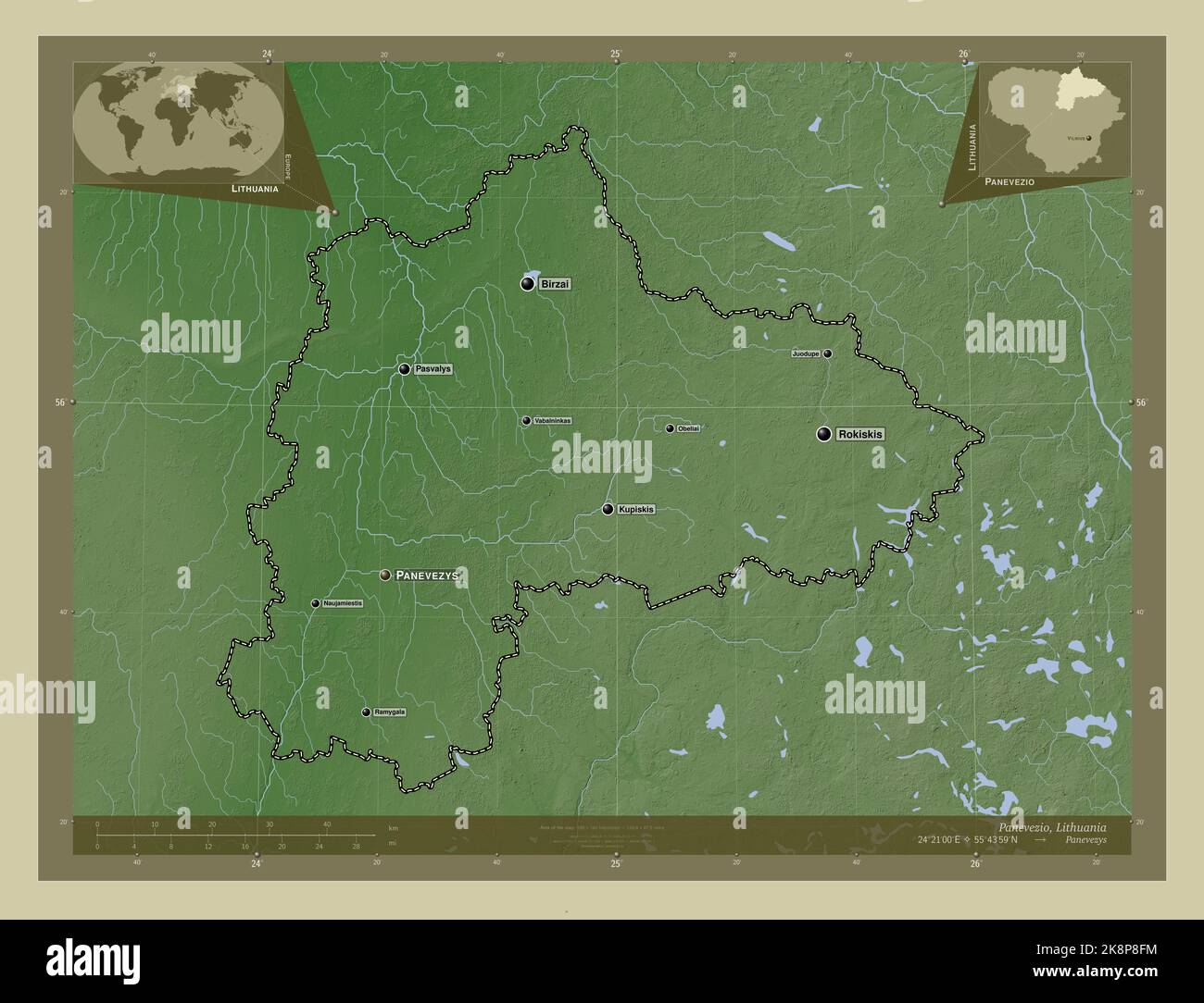 Panevezio, county of Lithuania. Elevation map colored in wiki style ...