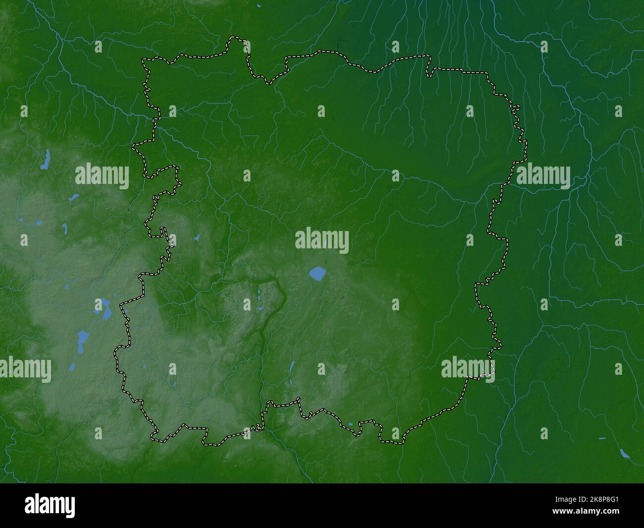 Siauliai, county of Lithuania. Colored elevation map with lakes and ...