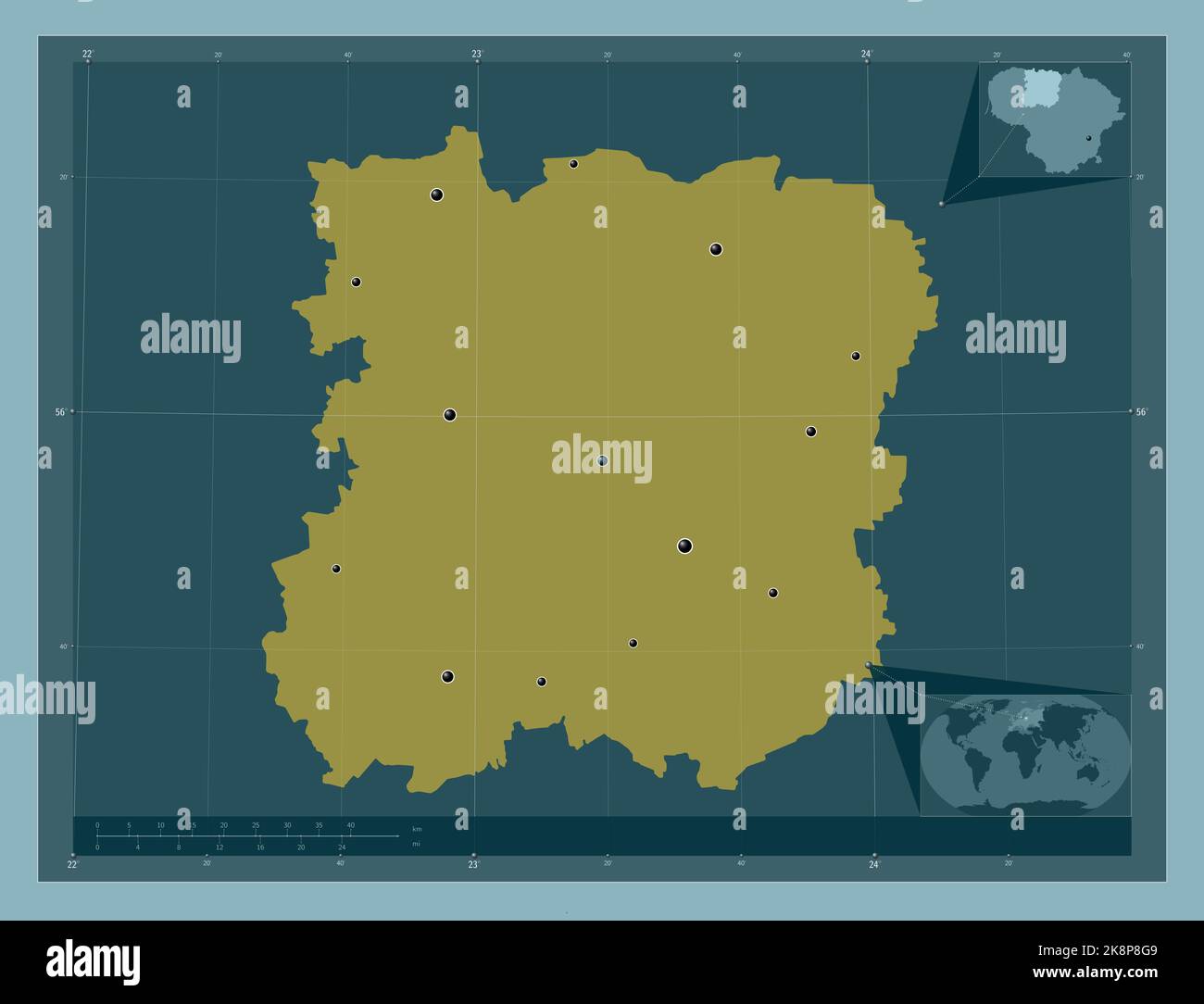 Siauliai, county of Lithuania. Solid color shape. Locations of major ...