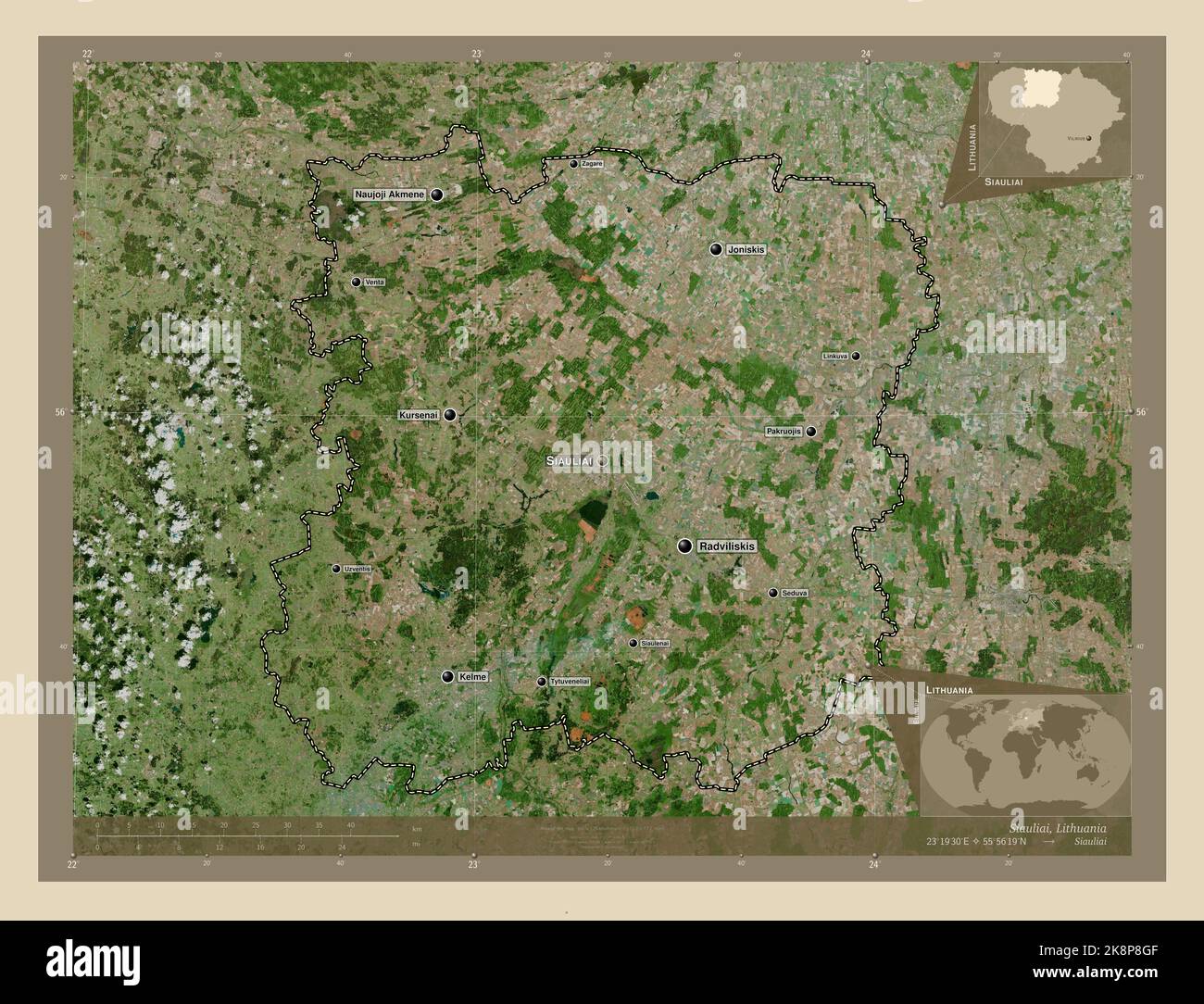 Siauliai, county of Lithuania. High resolution satellite map. Locations ...