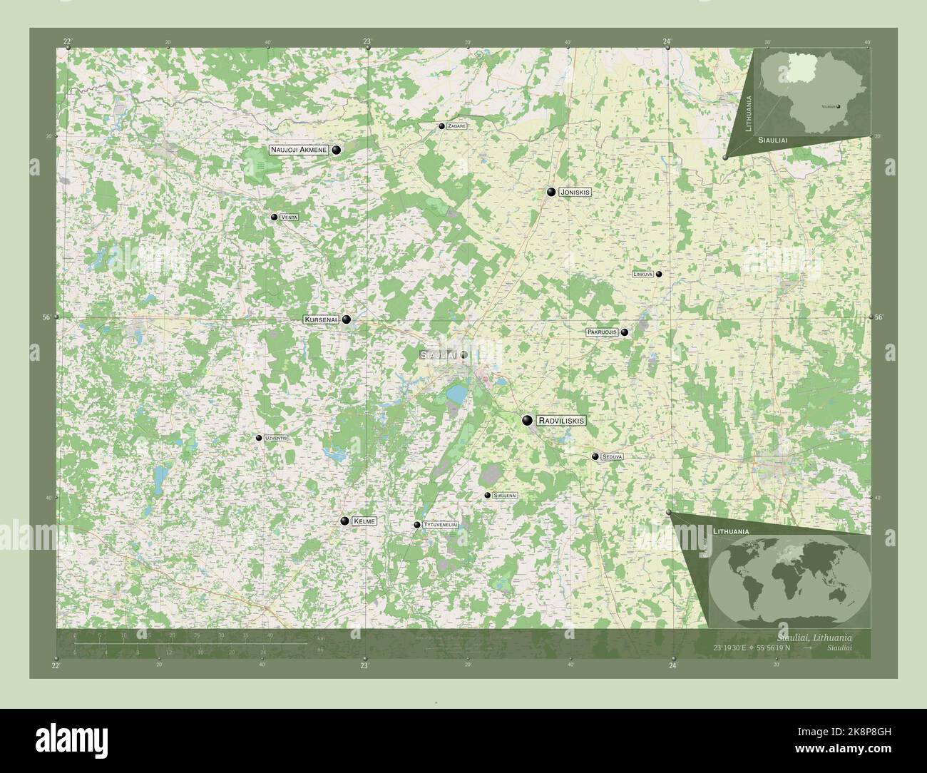Siauliai, county of Lithuania. Open Street Map. Locations and names of ...