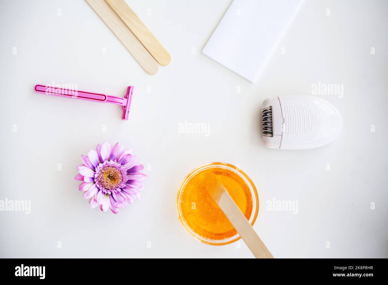 Waxing. Set for Epilation Of different Means For Epilation on a White ...