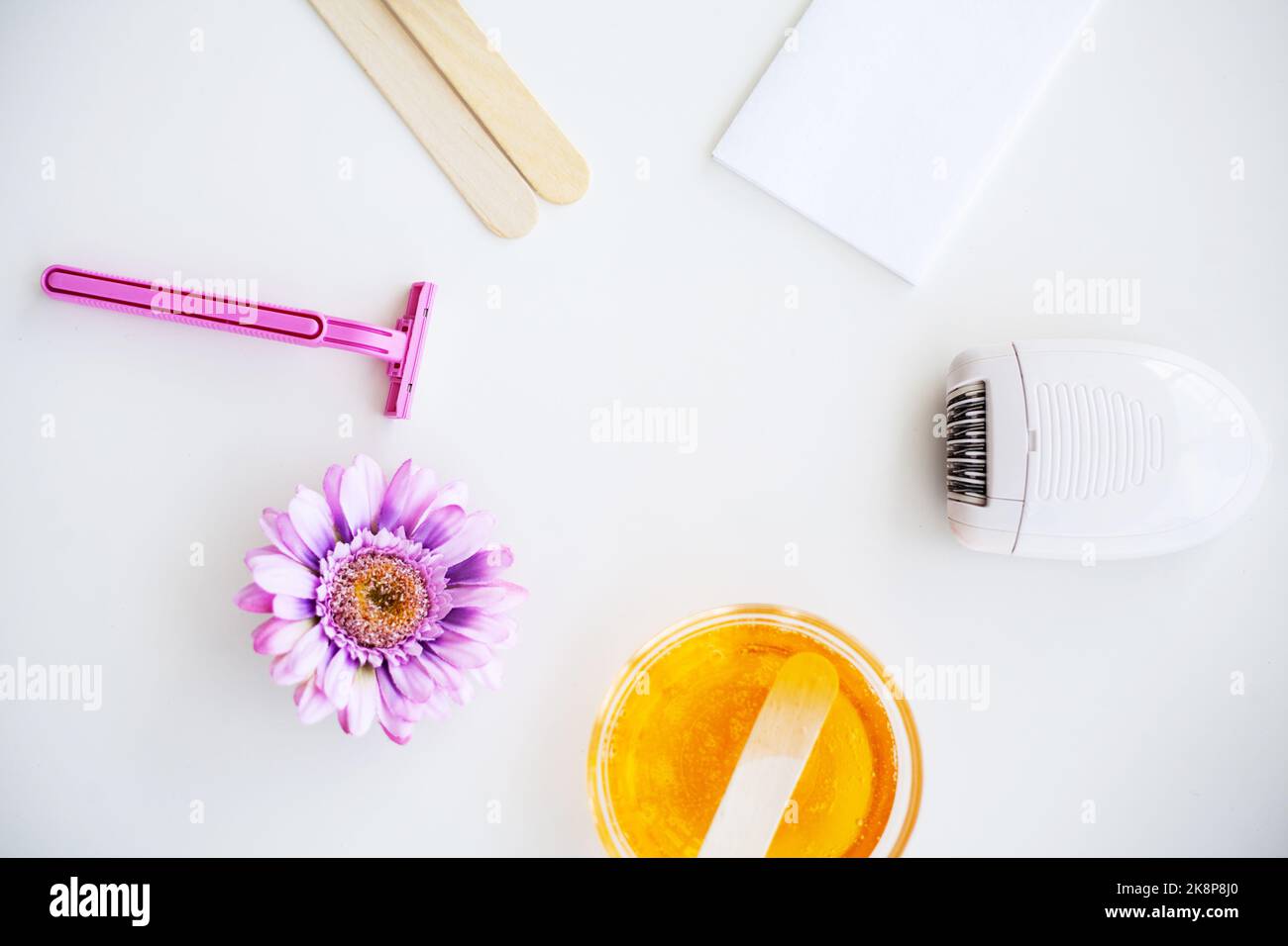 Waxing. Set for Epilation Of different Means For Epilation on a White ...