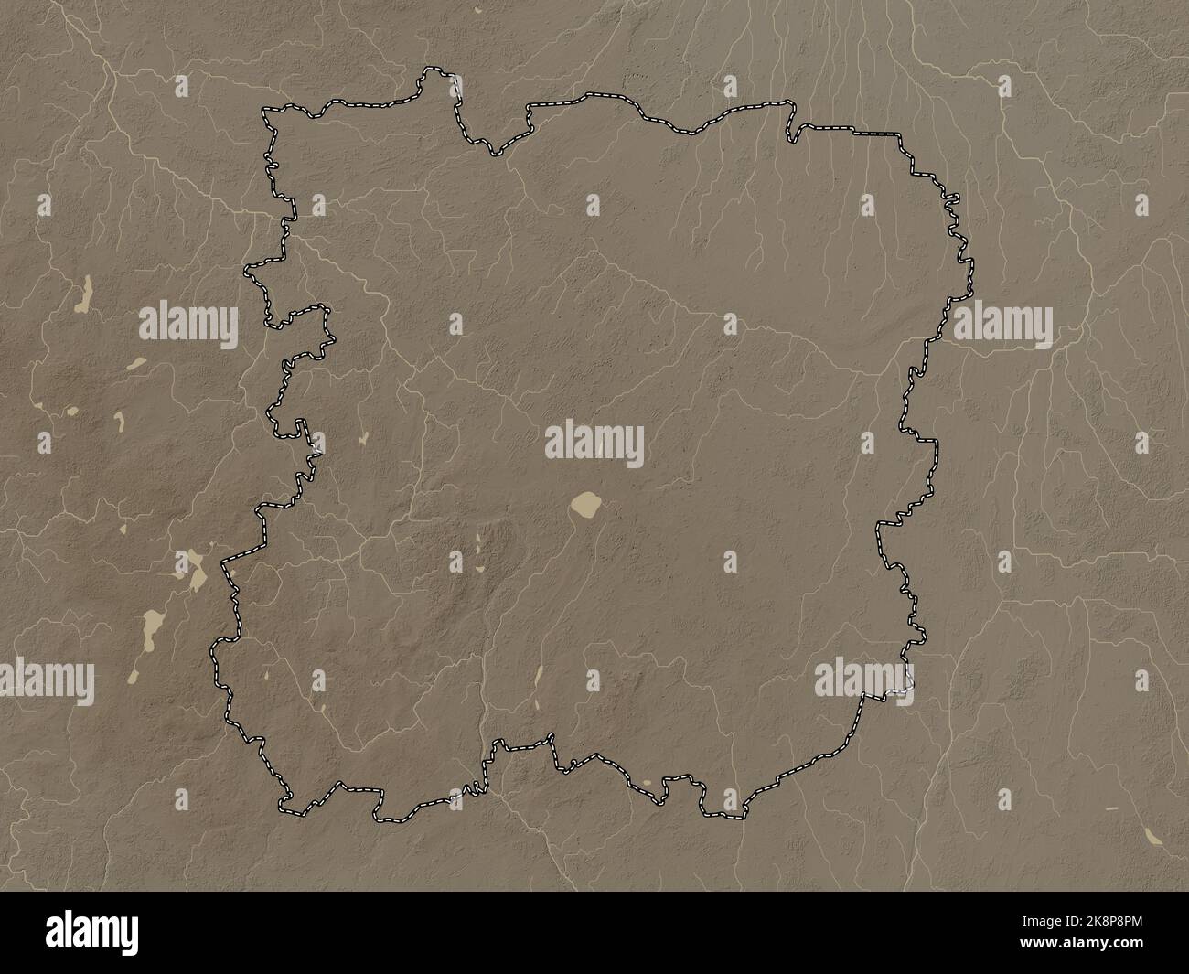 Siauliai, county of Lithuania. Elevation map colored in sepia tones ...