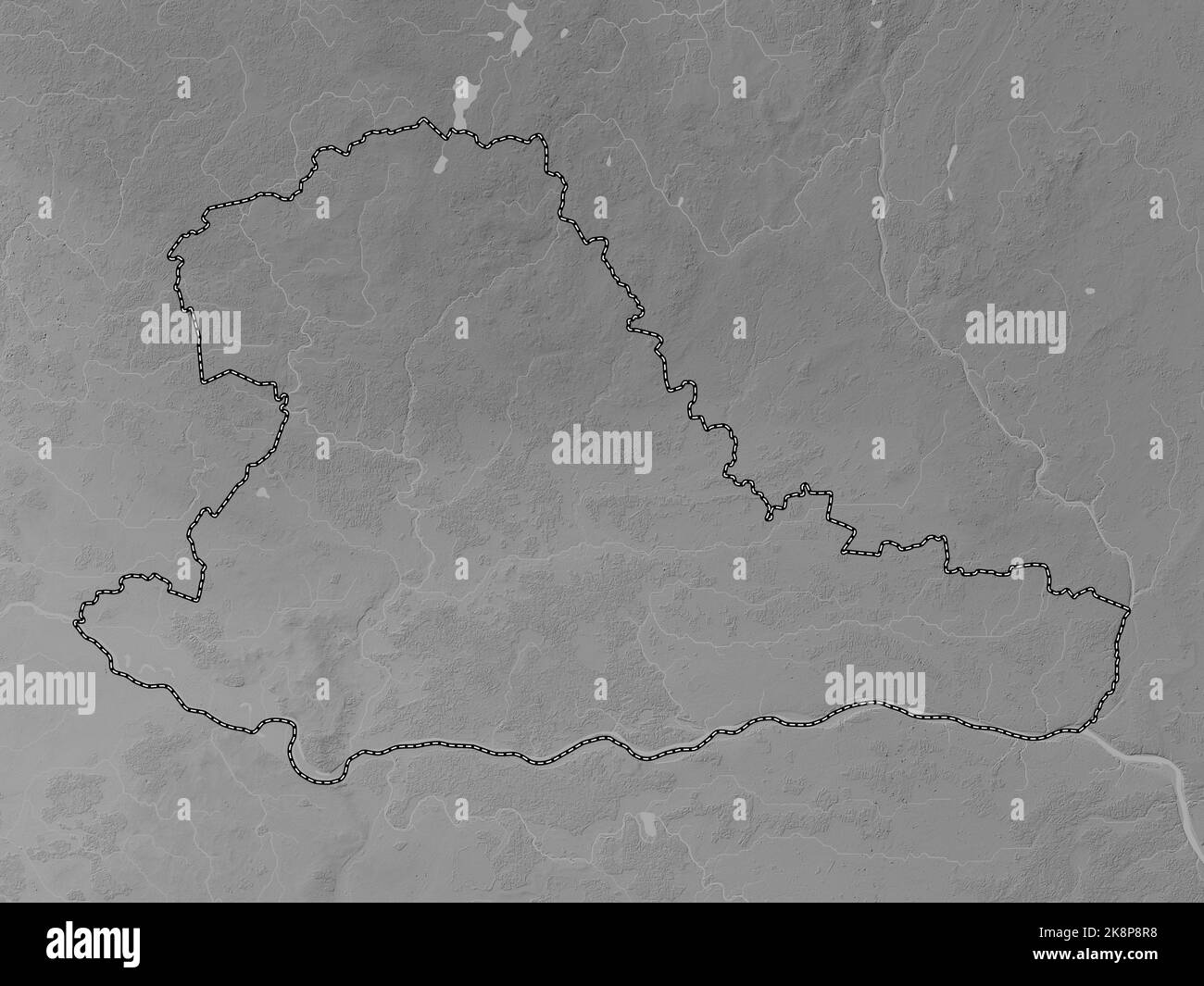Taurages, county of Lithuania. Grayscale elevation map with lakes and ...