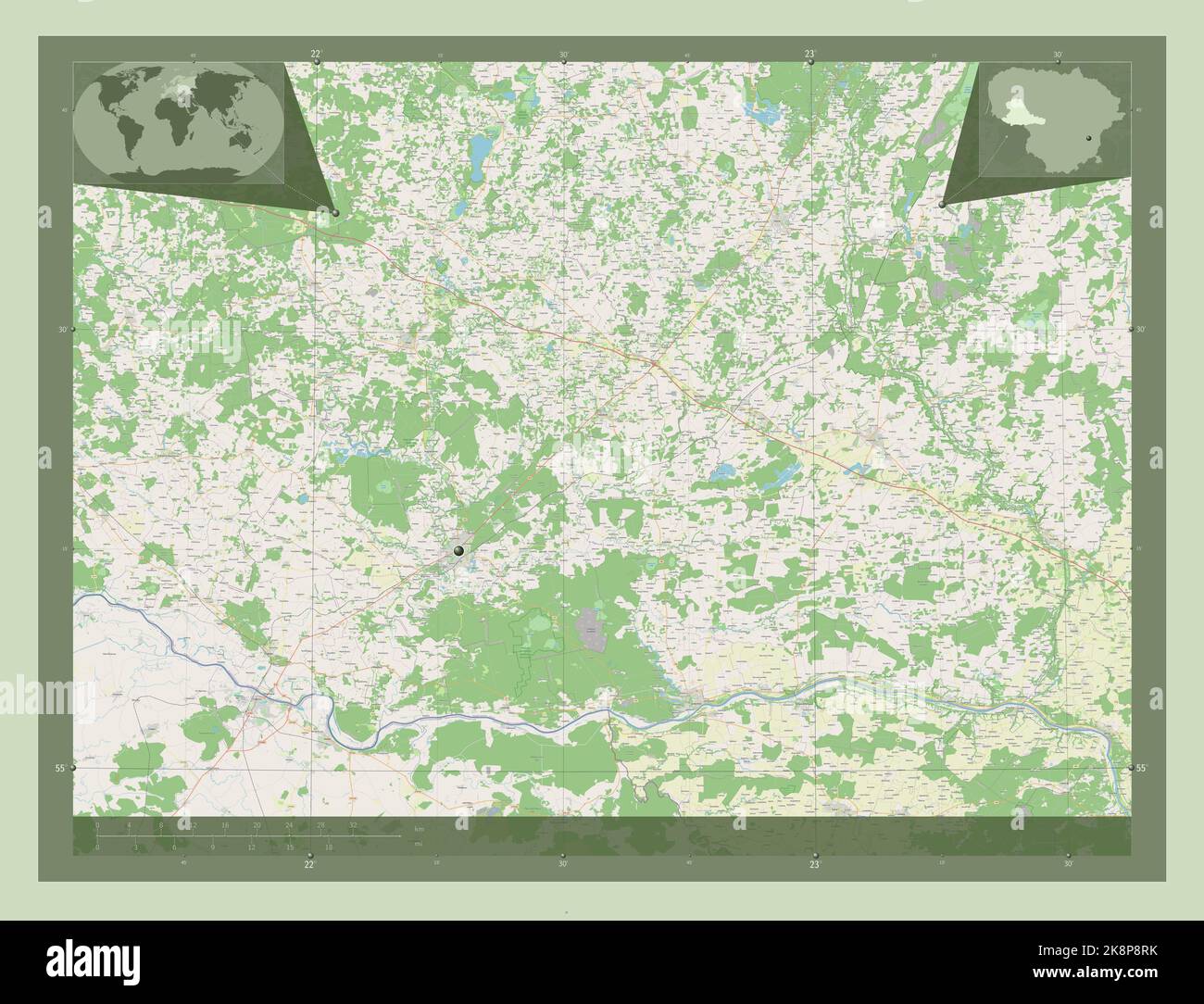 Taurages, county of Lithuania. Open Street Map. Corner auxiliary ...