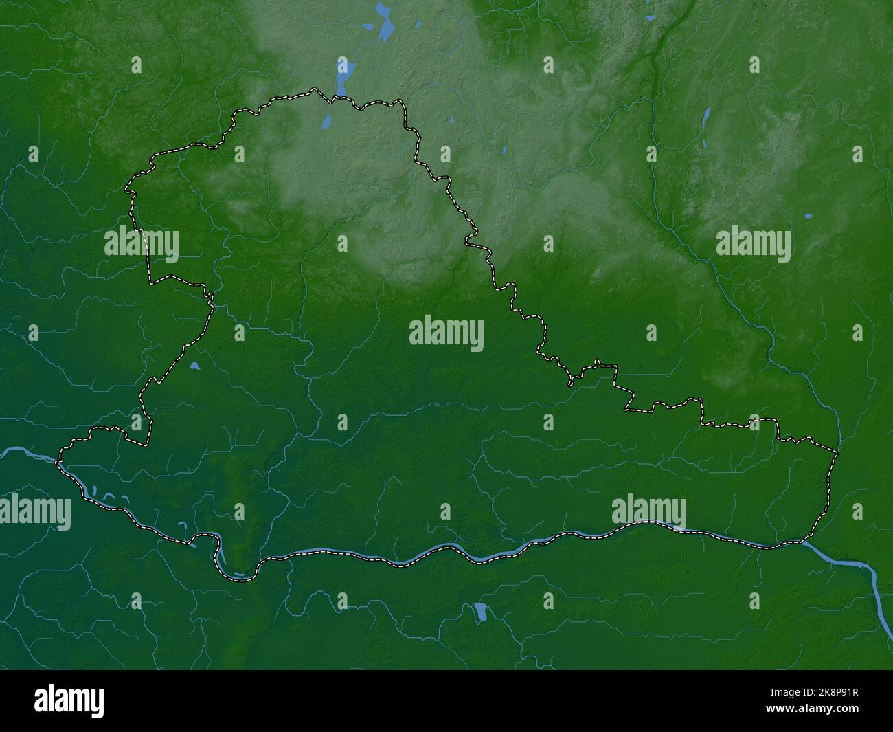 Taurages, county of Lithuania. Colored elevation map with lakes and ...