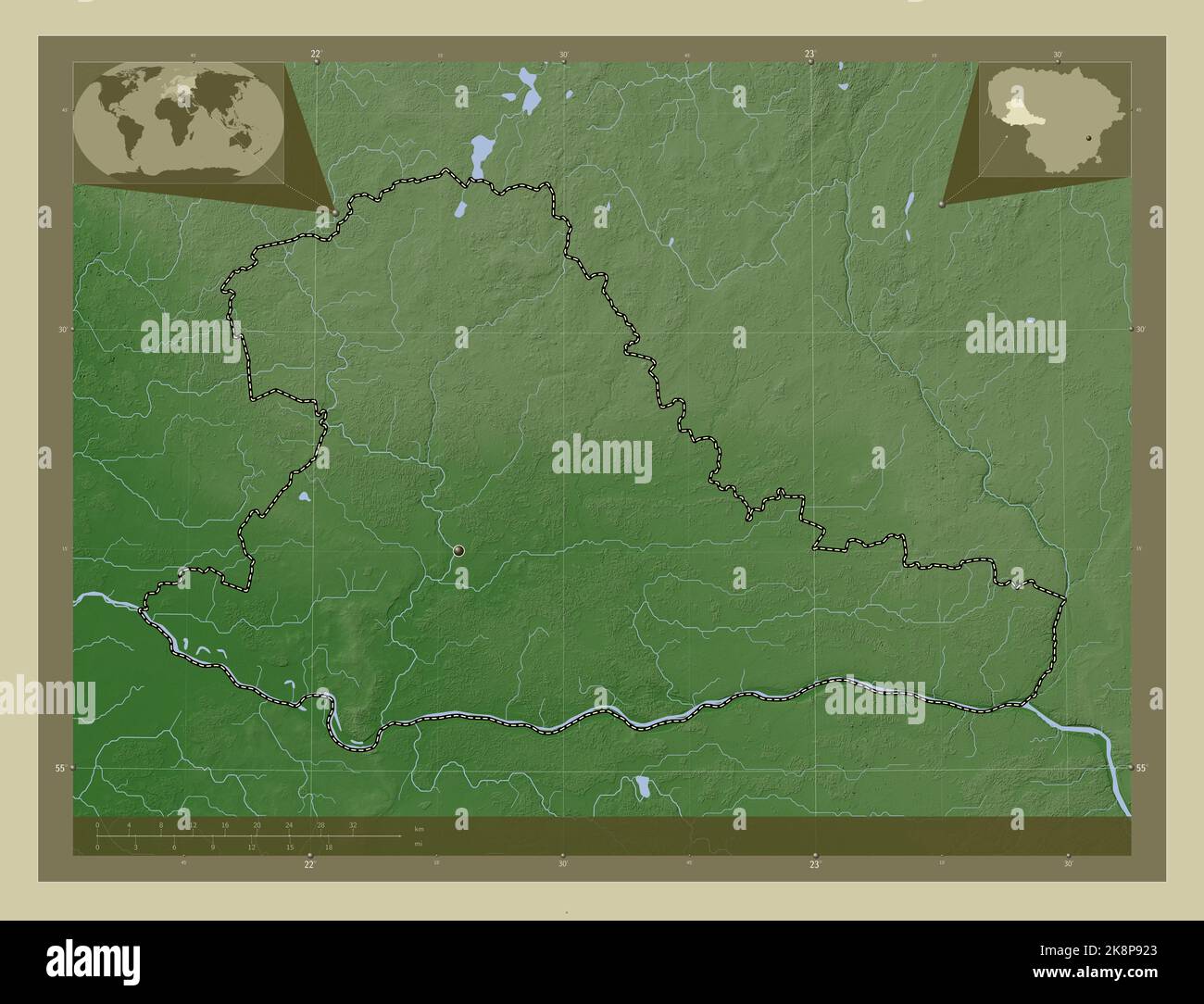Taurages, county of Lithuania. Elevation map colored in wiki style with ...