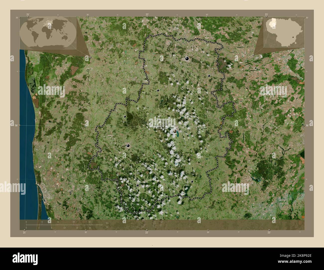 Telsiai, county of Lithuania. High resolution satellite map. Locations ...