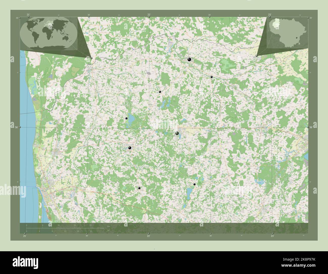 Telsiai, county of Lithuania. Open Street Map. Locations of major ...