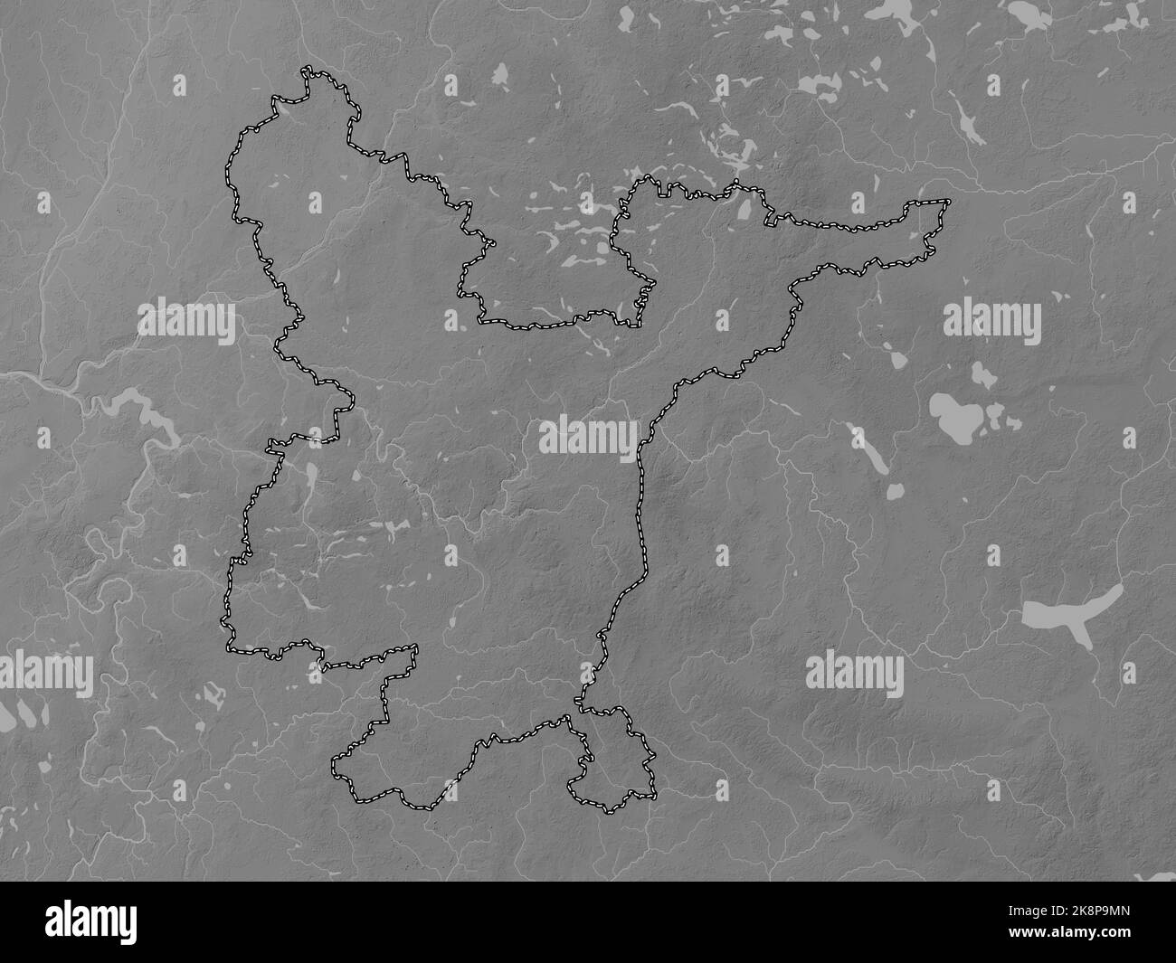 Vilniaus, county of Lithuania. Grayscale elevation map with lakes and ...