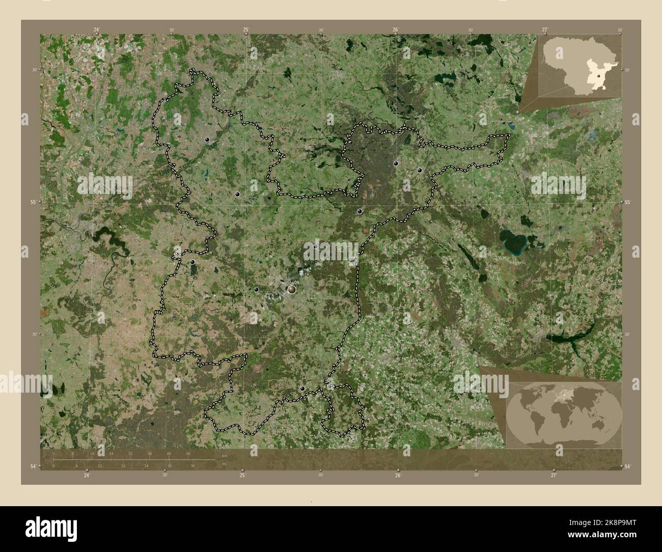 Vilniaus, county of Lithuania. High resolution satellite map. Locations ...