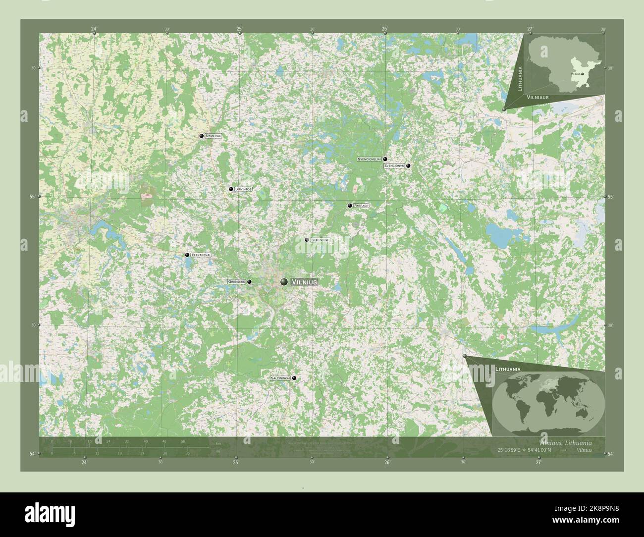 Vilniaus, county of Lithuania. Open Street Map. Locations and names of ...
