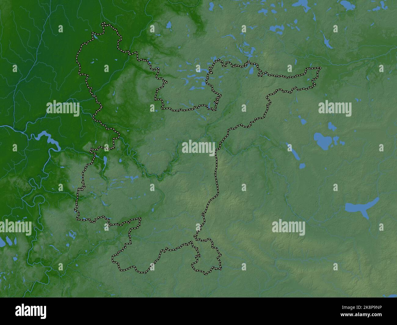 Vilniaus, county of Lithuania. Colored elevation map with lakes and ...