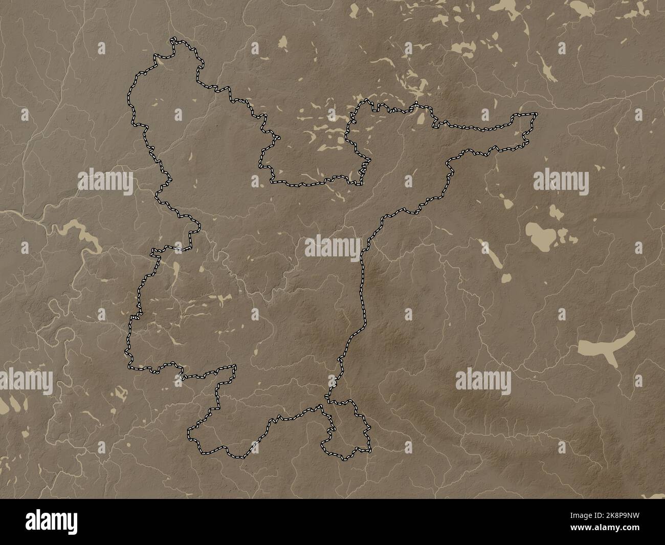 Vilniaus, county of Lithuania. Elevation map colored in sepia tones ...
