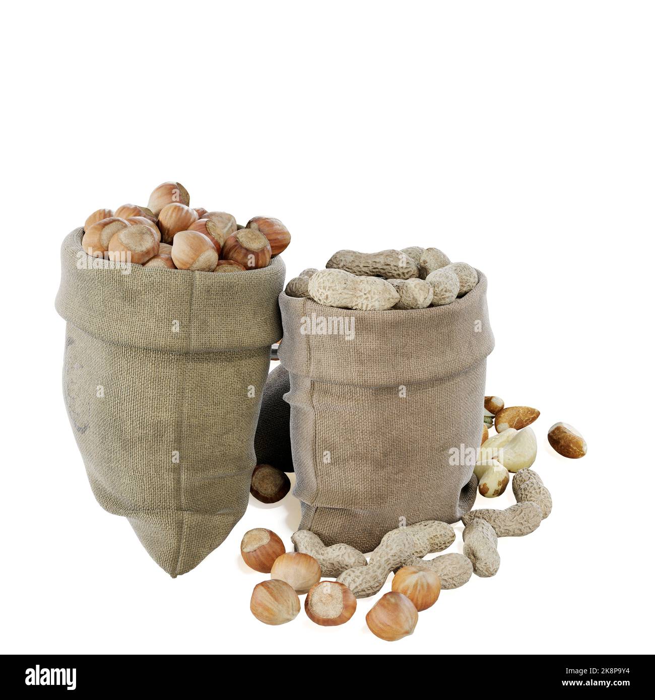 A Closeup of bags of nuts against a white background Stock Photo - Alamy