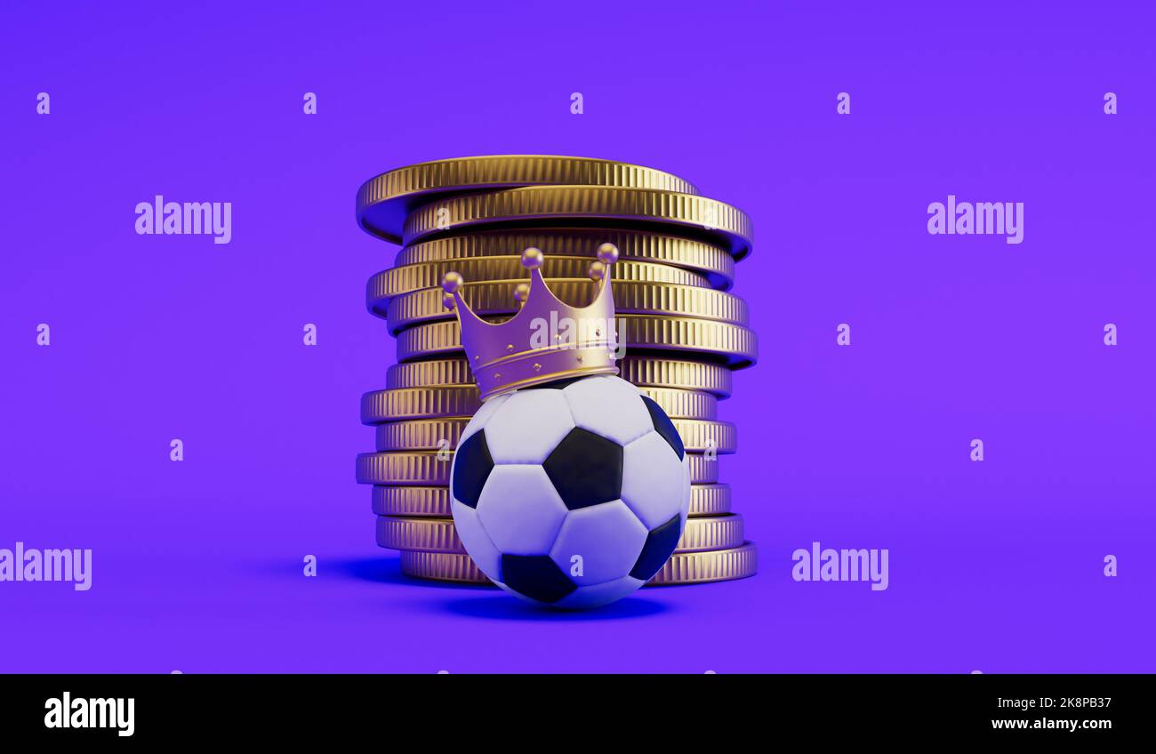 Soccer ball wearing a crown with a stack of coins. Sports betting and ...
