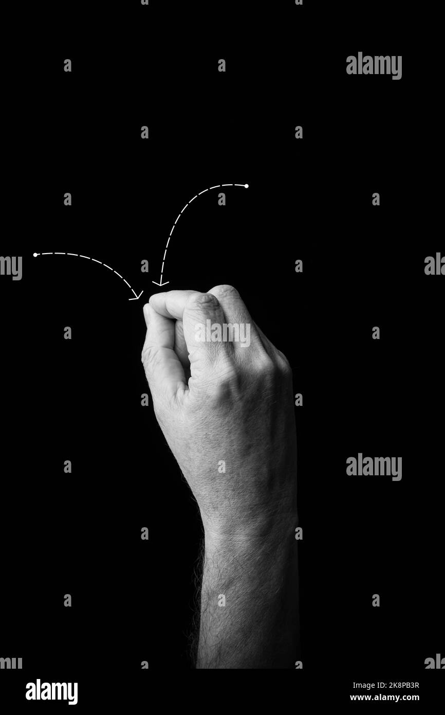 Dramatic black and white image of a male hand fingerspelling the ...
