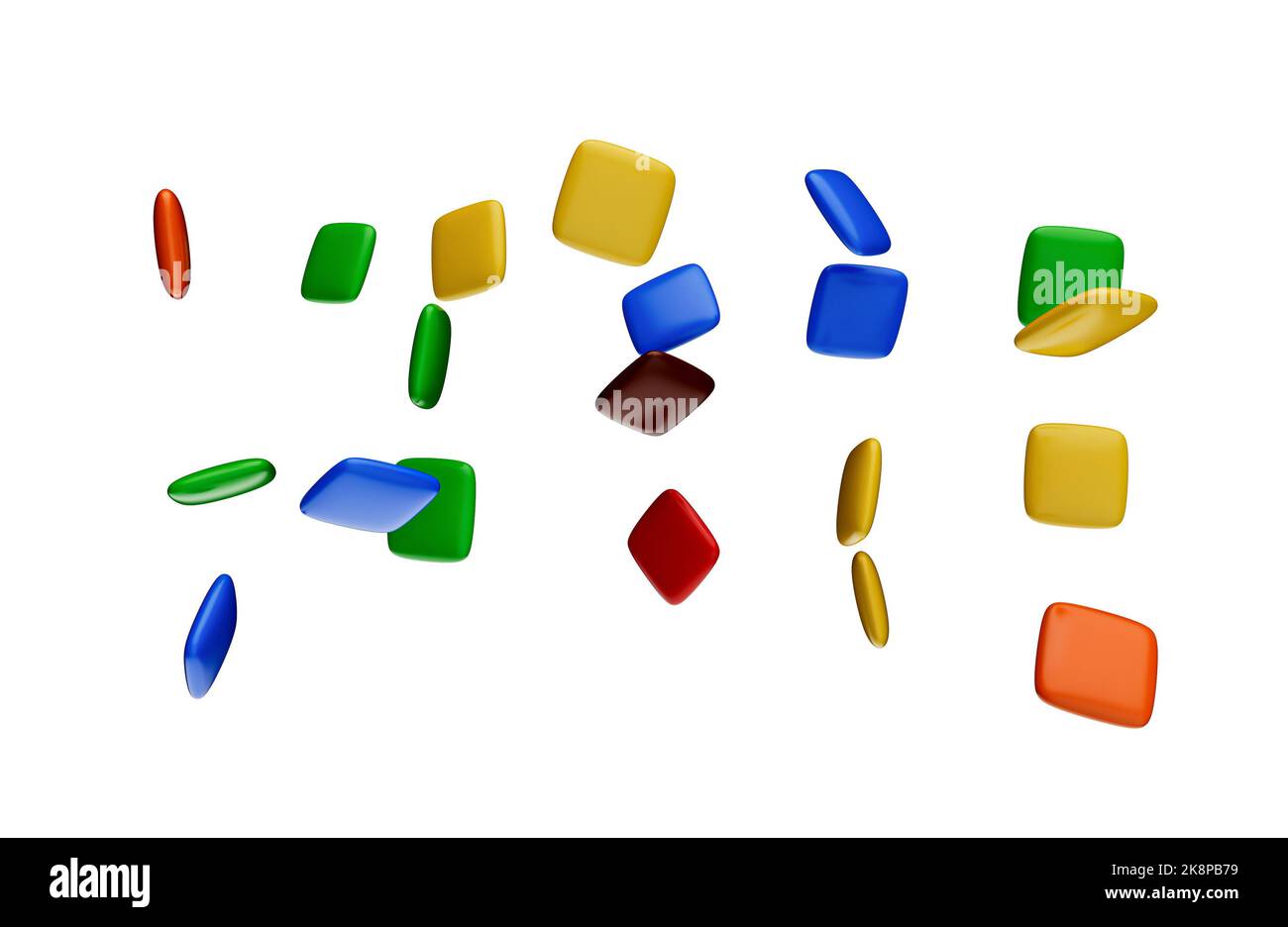 Milk chocolate candy Colorful square chocolate candies Flying 3d ...