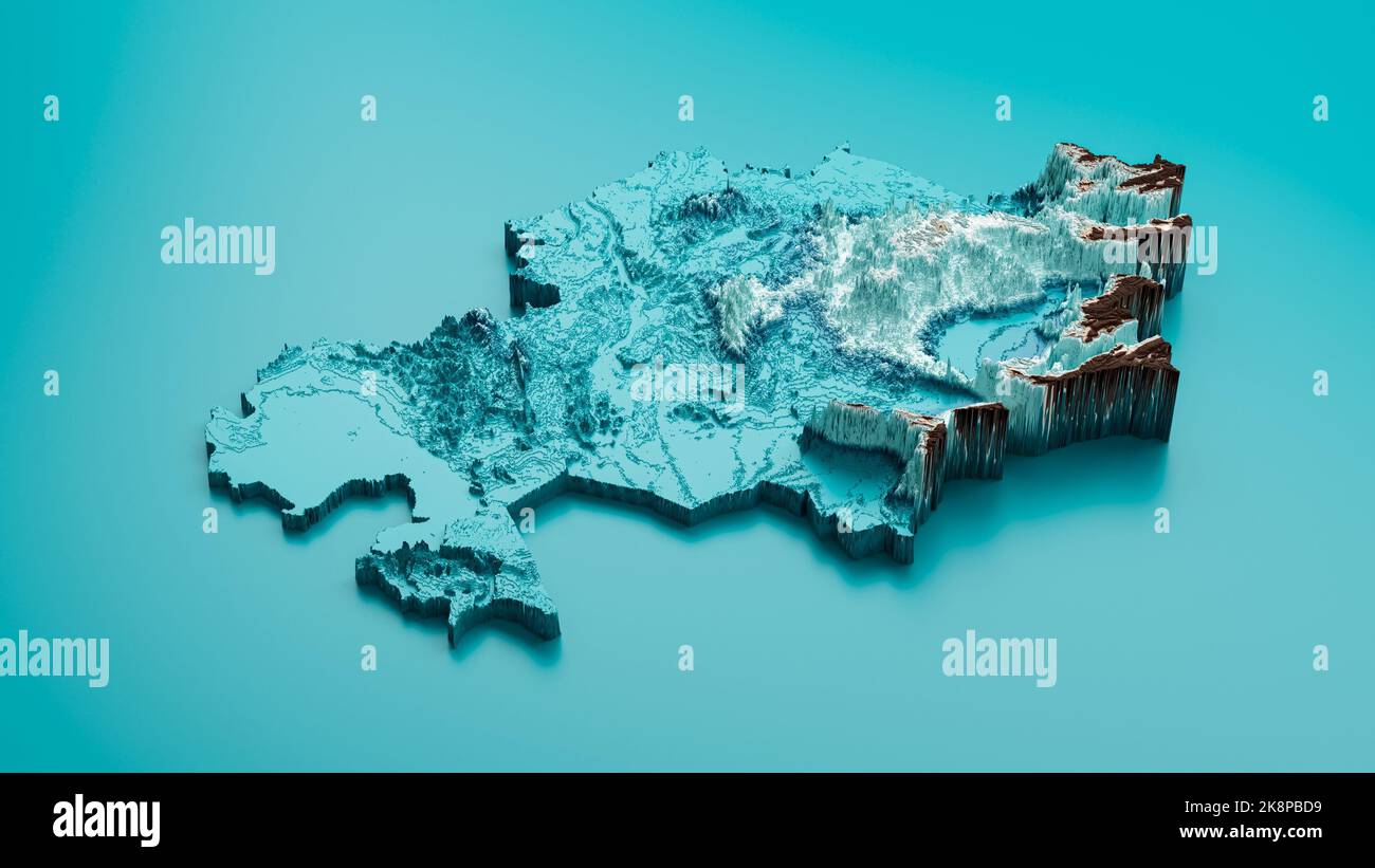 Topographic Kazakhstan Map Hypsometric Elevation tint Spectral Shaded ...