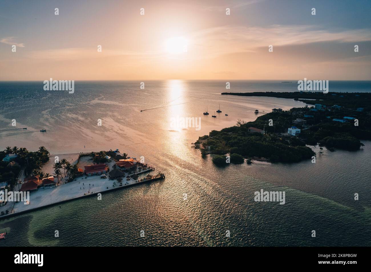 An aerial shot of the split at Caye Caulker with a beautiful scene of ...