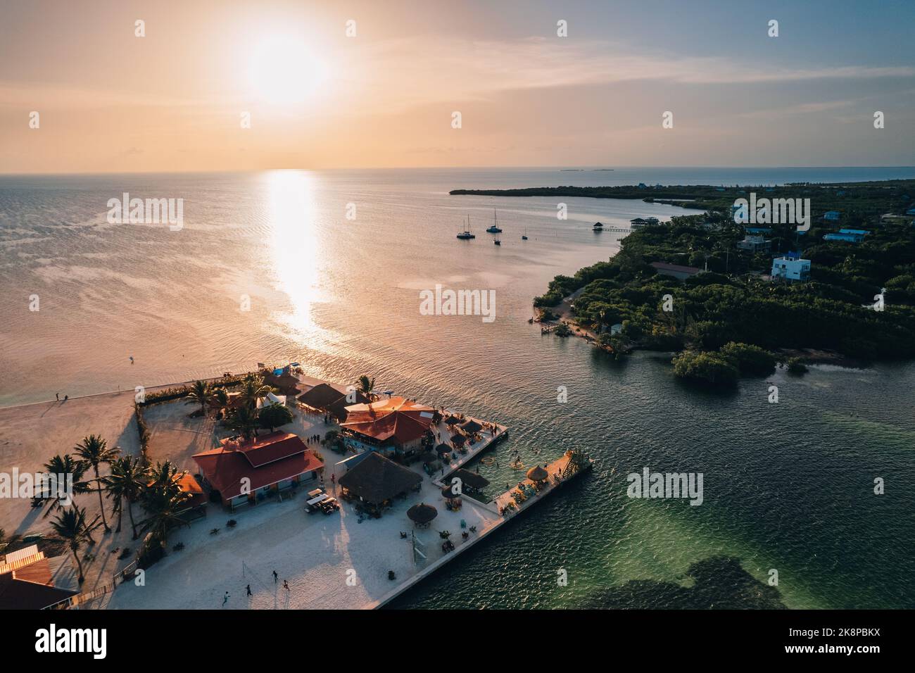 An aerial shot of the split at Caye Caulker with a scenic view of ...