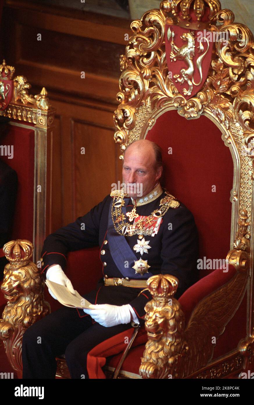 Oslo 19911002 - The opening of the 136 o. Storting. King Harald, Queen Sonja and Crown Prince ...