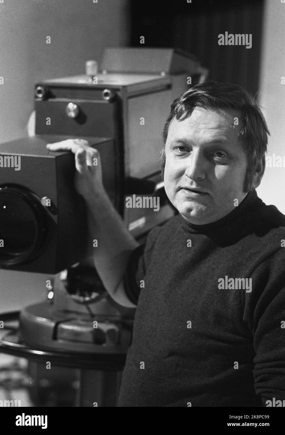 Oslo 197001. Rolv Wesenlund with TV camera. Photo: Henrik Laurvik / NTB ...