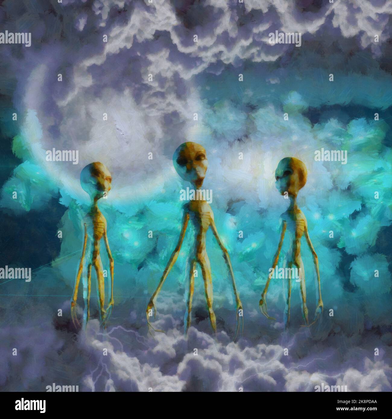 Aliens in clouds. 3D rendering Stock Photo - Alamy