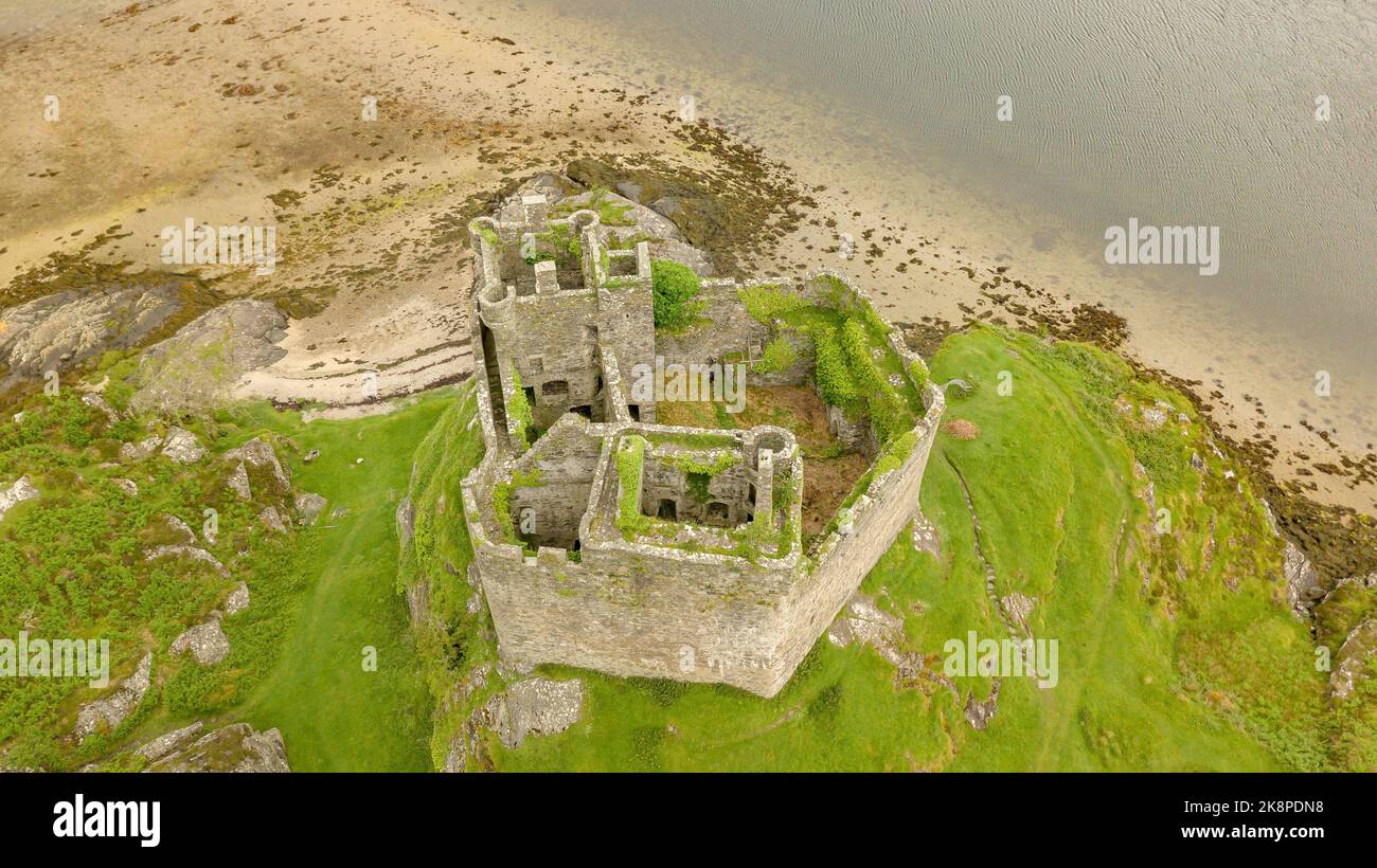 The Tioram Castle on a cloudy day in Eilean Tioram, Scotland Stock ...