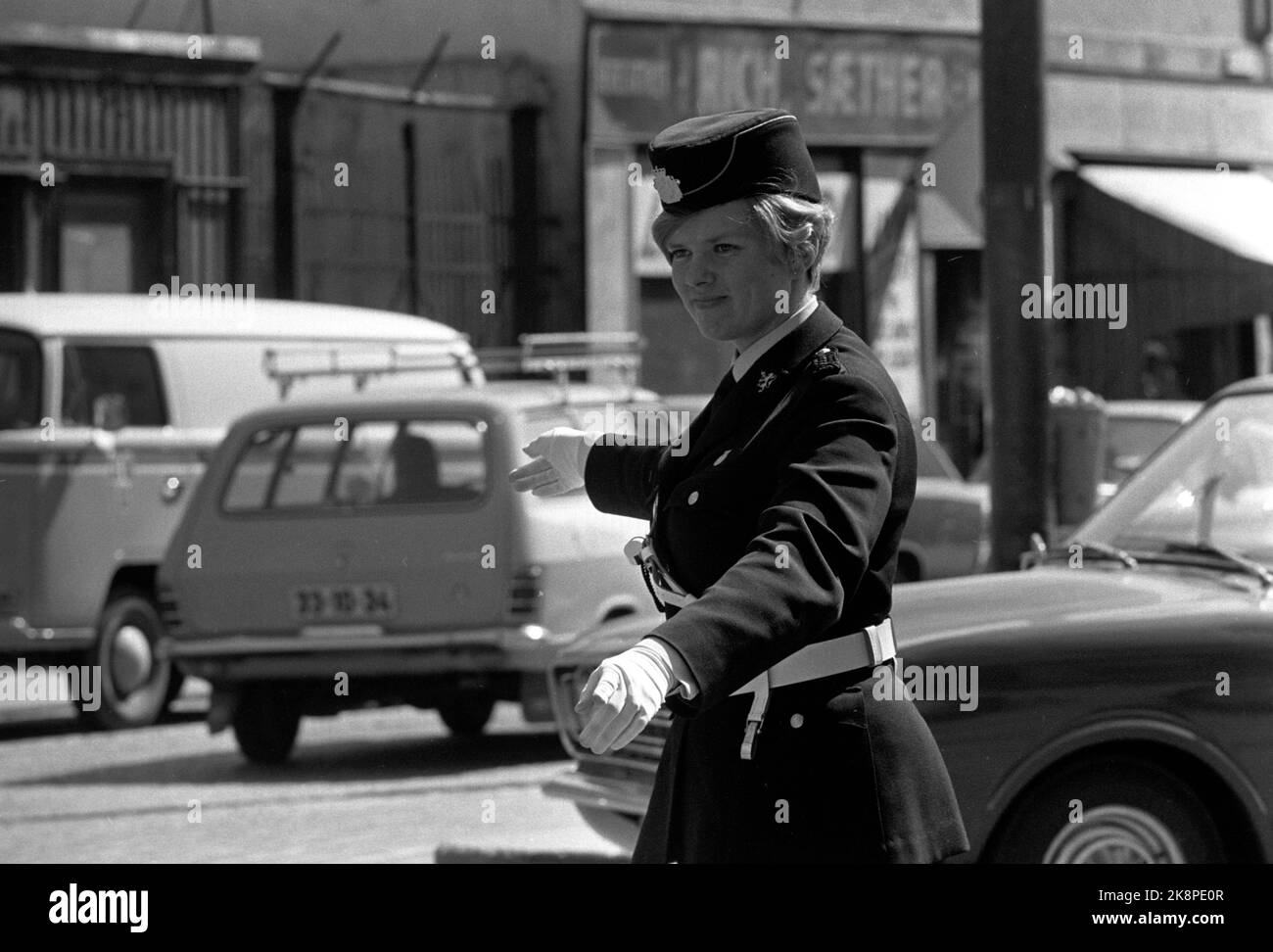 Oslo 19700805 Female police constable that directs traffic. Photo: NTB ...