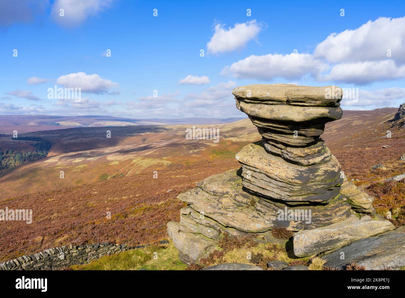 Peak District National Park The Salt Cellar rock formation on Derwent ...