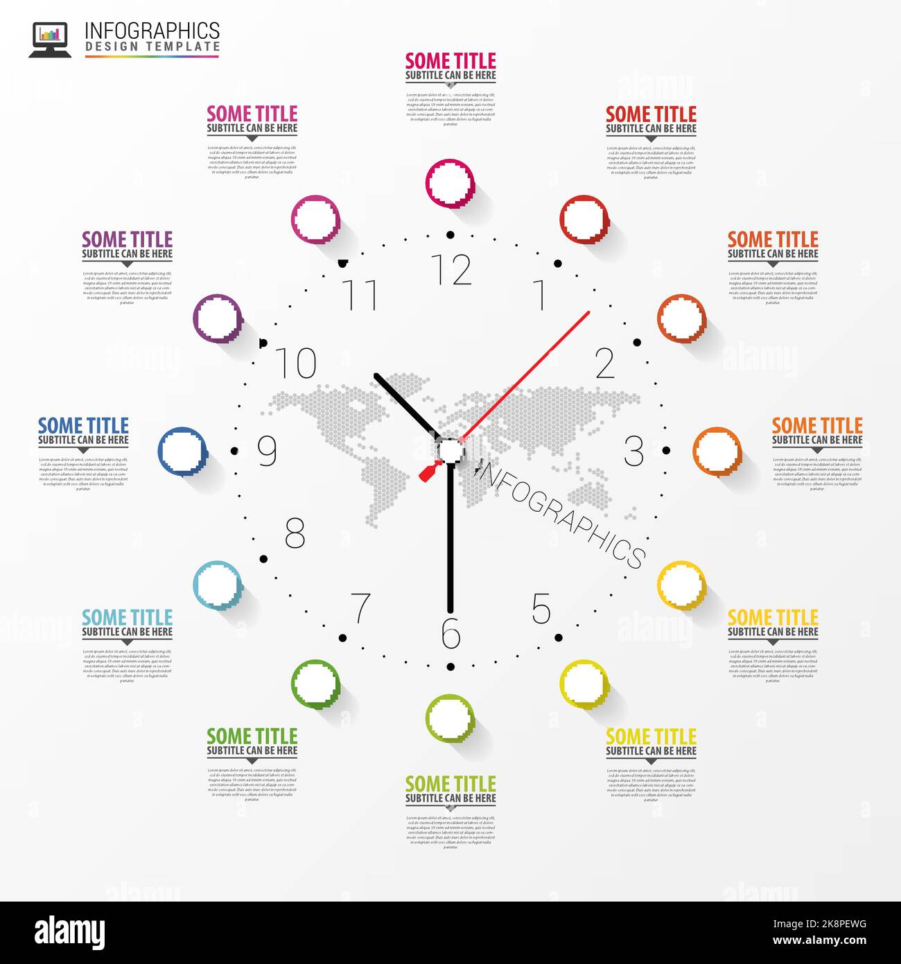 Infographic. Business Clock. Colorful circle with icons. Vector ...