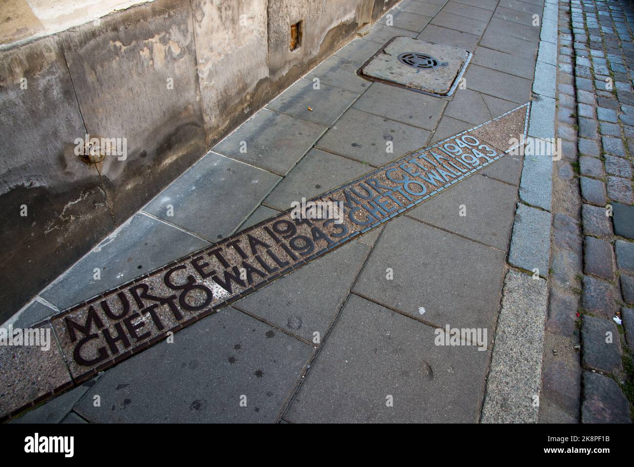 An aerial view of a writing on the street Stock Photo - Alamy