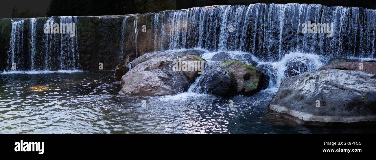 The flow of clean water in the waterfall, panorama Stock Photo - Alamy