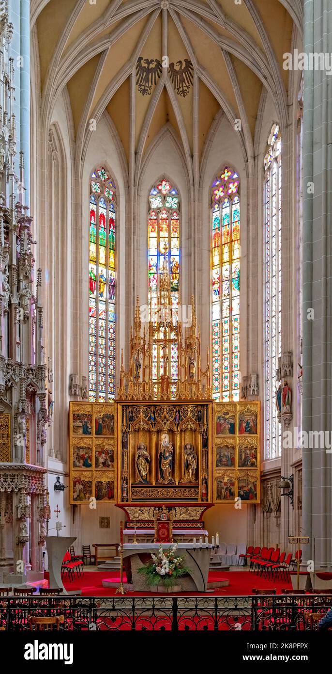 Apse of the Saint Elizabeth Cathedral with gothic altar and colorful ...