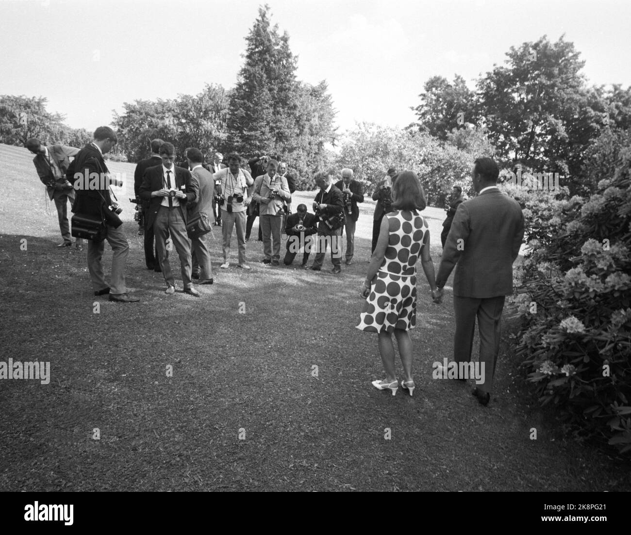 Skaugum August 9, 1969. Crown Prince Harald and Crown Princess Sonja ...