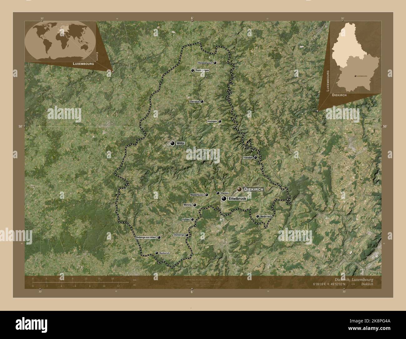 Diekirch, district of Luxembourg. Low resolution satellite map ...