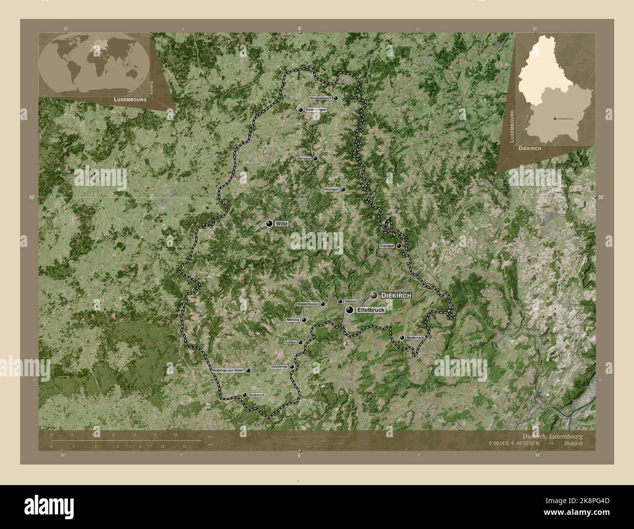 Diekirch, district of Luxembourg. High resolution satellite map ...