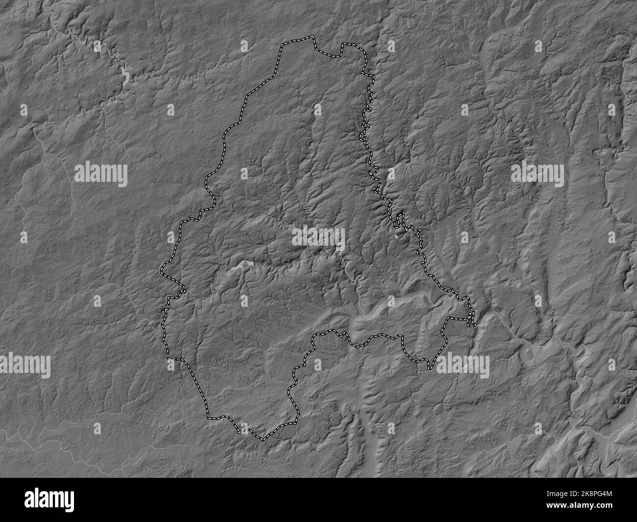 Diekirch, district of Luxembourg. Grayscale elevation map with lakes ...