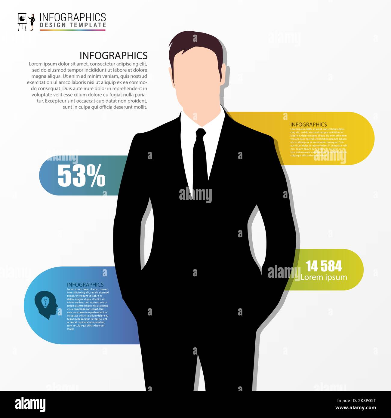 Businessman in suit. Infographics design template. Vector illustration ...