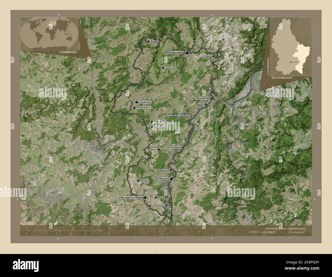 Grevenmacher, district of Luxembourg. High resolution satellite map ...