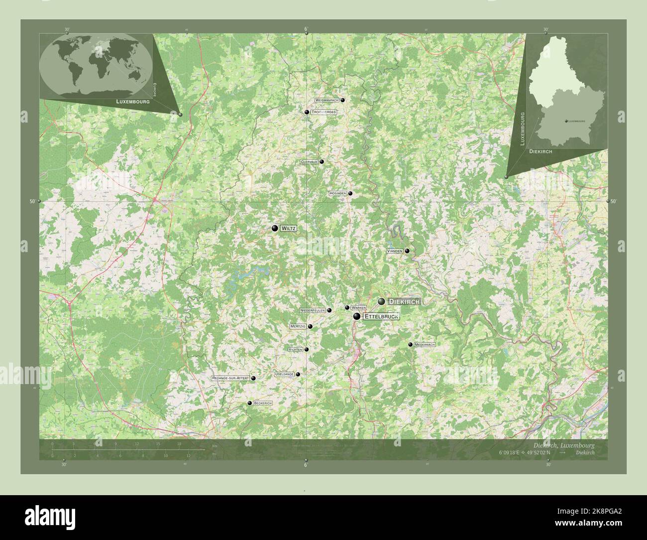 Diekirch, district of Luxembourg. Open Street Map. Locations and names ...