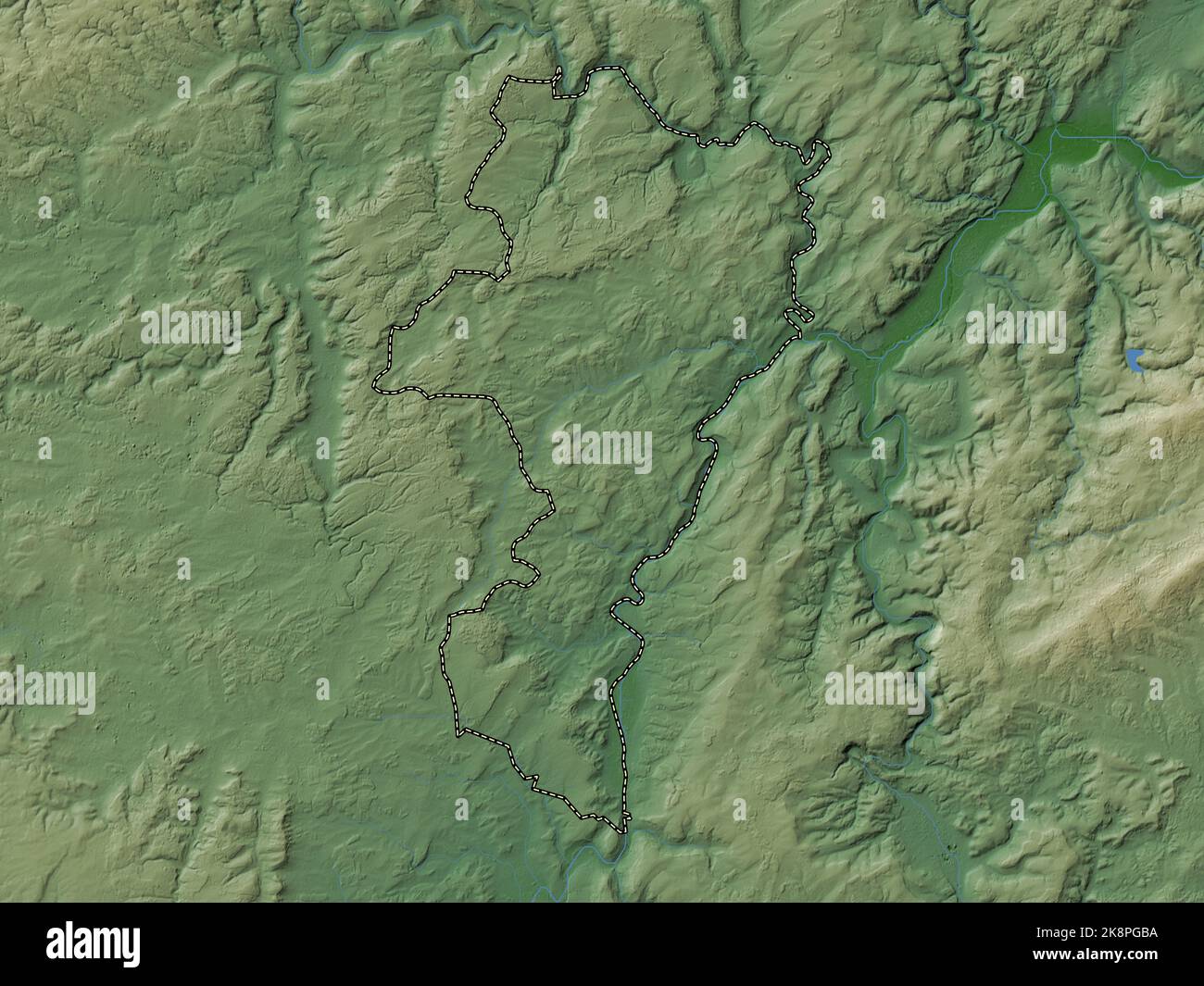 Grevenmacher, district of Luxembourg. Colored elevation map with lakes ...