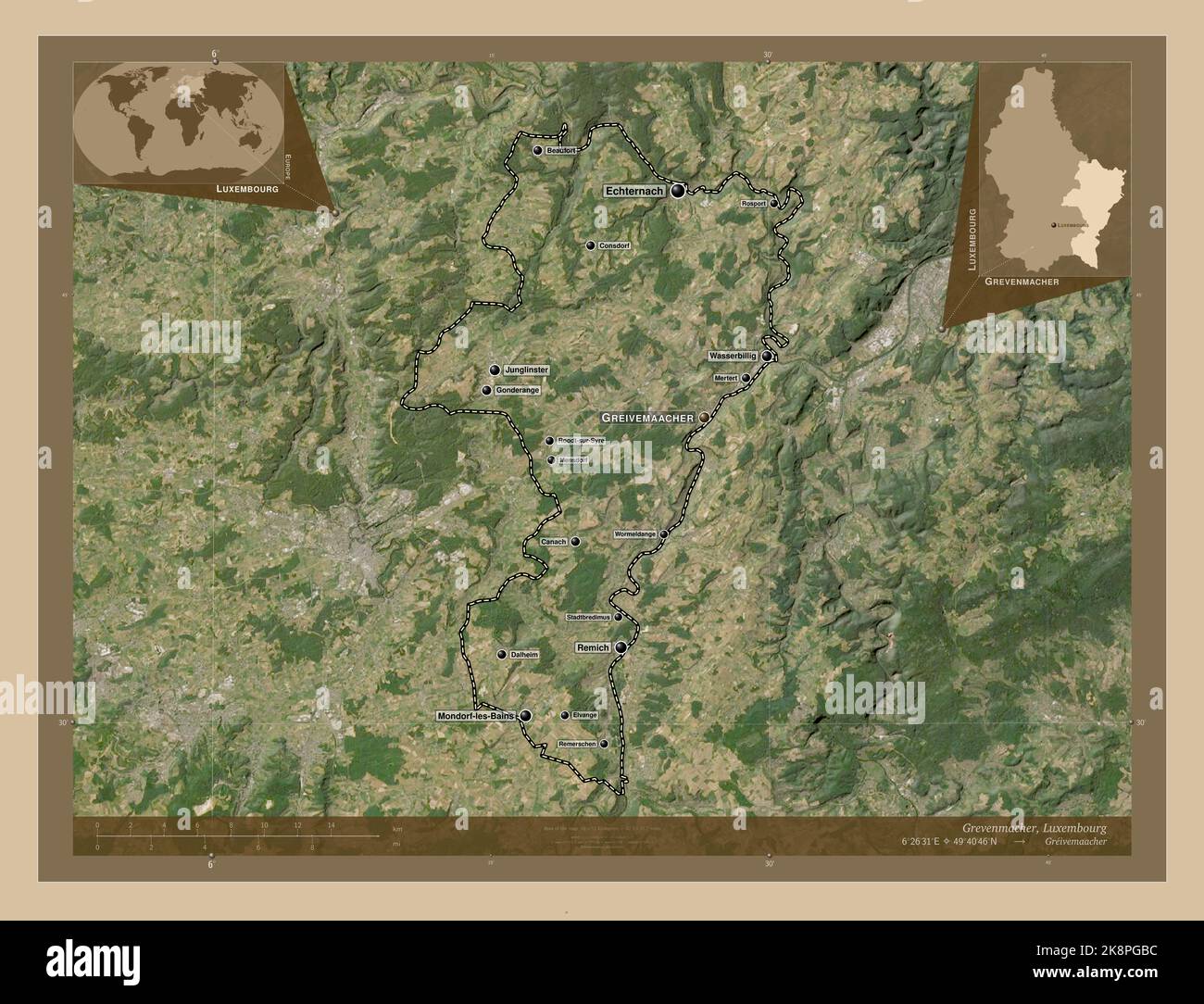 Grevenmacher, district of Luxembourg. Low resolution satellite map ...