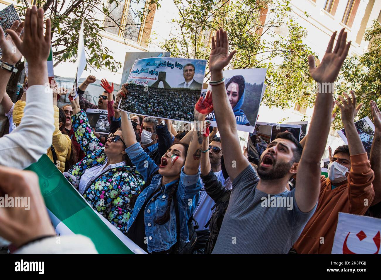 Istanbul, Turkey. 24th Oct, 2022. Protesters chant slogans outside the ...
