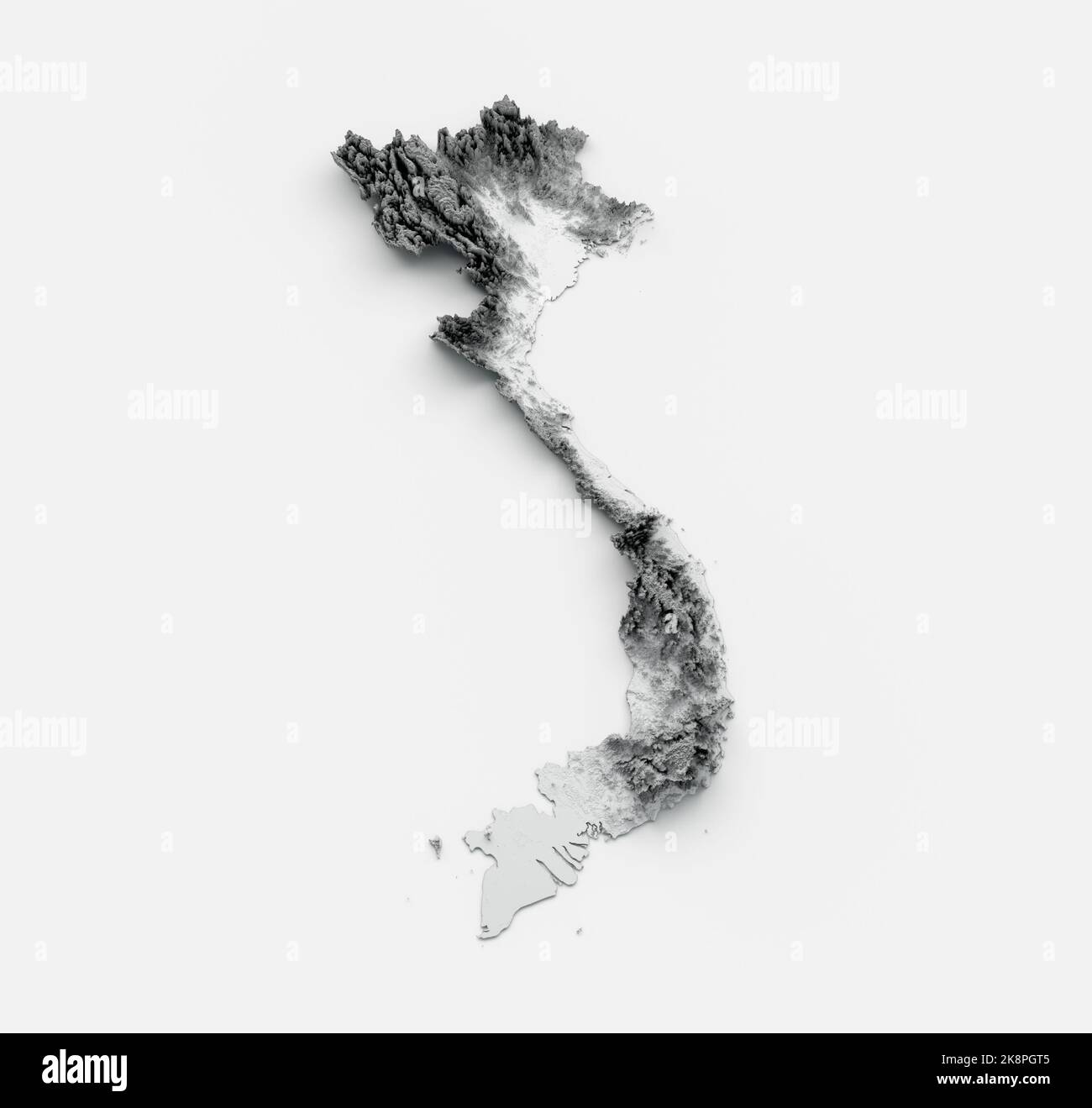 Vietnam Map Flag Shaded relief Color Height map on white Background 3d ...