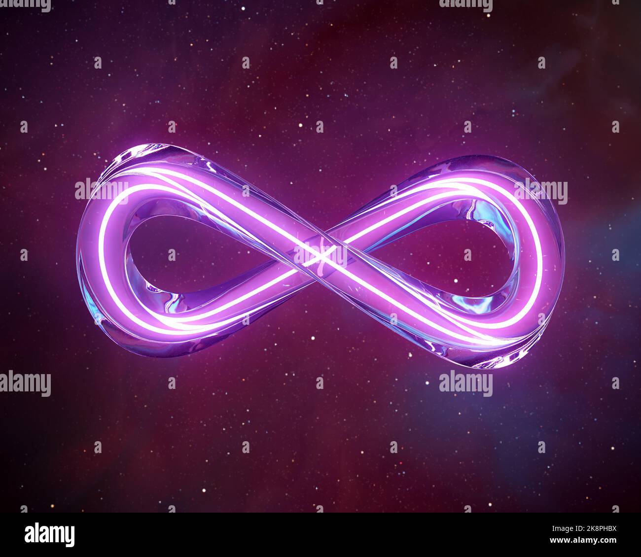 An infinity symbol made up of glass square tubing and a pink neon light ...